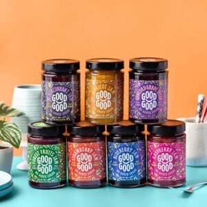 GOOD GOOD No Added Sugar Fruit Jam Variety Pack of 4 - Keto Friendly Jelly - Concord, Strawberry, Apricot and Forest Fruit Jams - Low Calorie, Low Carb and Vegan - 12oz / 330g Jars