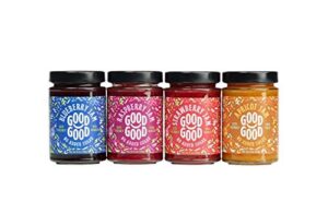 good good no added sugar fruit jam variety pack of 4 - keto friendly jelly - blueberry, raspberry, strawberry and apricot jam - low carb, low-calorie and vegan - 12oz / 330g jars