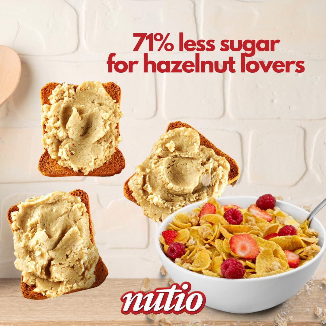 Nutio Crunchy Hazelnut Butter Spread - 77% Hazelnut, 71% Less Sugar, Low Carb, Keto Friendly, Vegan, Palm Oil Free, Gluten Free, Non-GMO, Sodium Free, Cocoa Free - 10.5 oz Glass Jar