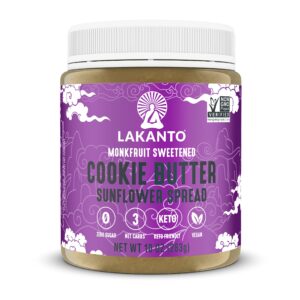 lakanto sugar free cookie butter sunflower spread - sweetened with monk fruit sweetener, keto diet friendly, 3 net carbs, vegan, non gmo, sandwiches, toast, smoothies, cereal, oatmeal, more - 10 oz