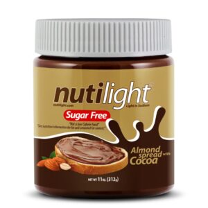 Nutilight, Sugar Free/No sugar Added/Protein+, Hazelnut/Almond Spread, Keto and Diabetic Friendly, Low Net Carb, Non-GMO, Gluten Free, Naturally Sweetened with Stevia. (Almond Spread with Cocoa)