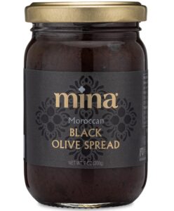 mina black olive spread, gourmet olive tapenade, 7 oz (200g) - premium olive spread made with dry cured black olives, perfect for appetizers, dips, and more, made with moroccan olives