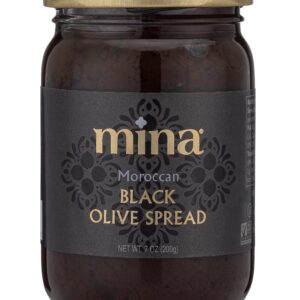 Mina Black Olive Spread, Gourmet Olive Tapenade, 7 oz (200g) - Premium Olive Spread made with Dry Cured Black Olives, Perfect for Appetizers, Dips, and More, Made with Moroccan Olives