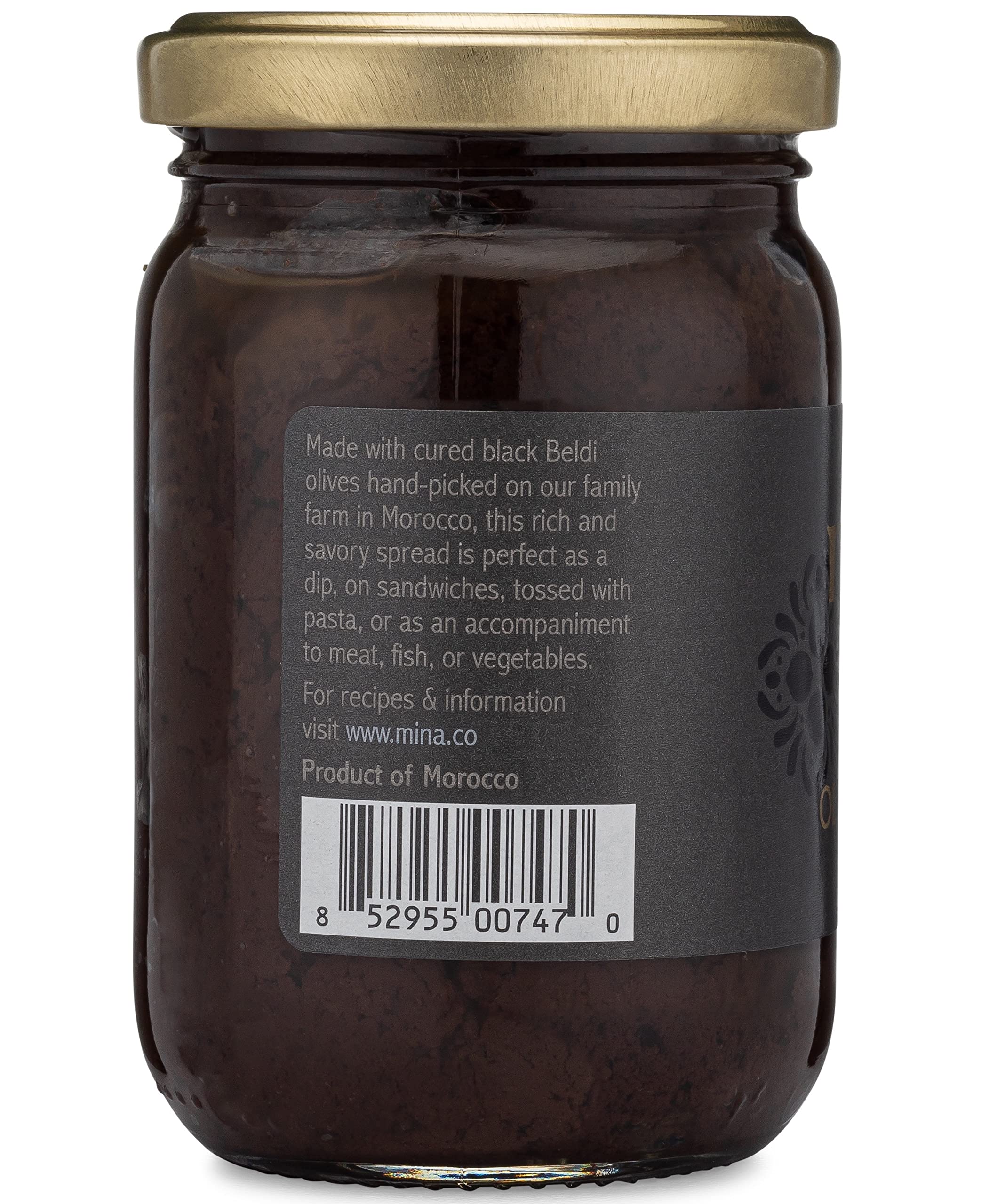 Mina Black Olive Spread, Gourmet Olive Tapenade, 7 oz (200g) - Premium Olive Spread made with Dry Cured Black Olives, Perfect for Appetizers, Dips, and More, Made with Moroccan Olives