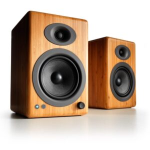 audioengine a5 powered wired bamboo bookshelf speakers - 150w stereo speakers for home, studio