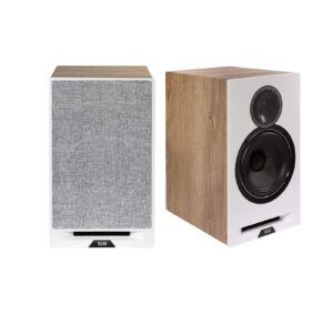 elac debut reference b6.2 bookshelf speakers - (pair) white baffle, oak cabinet