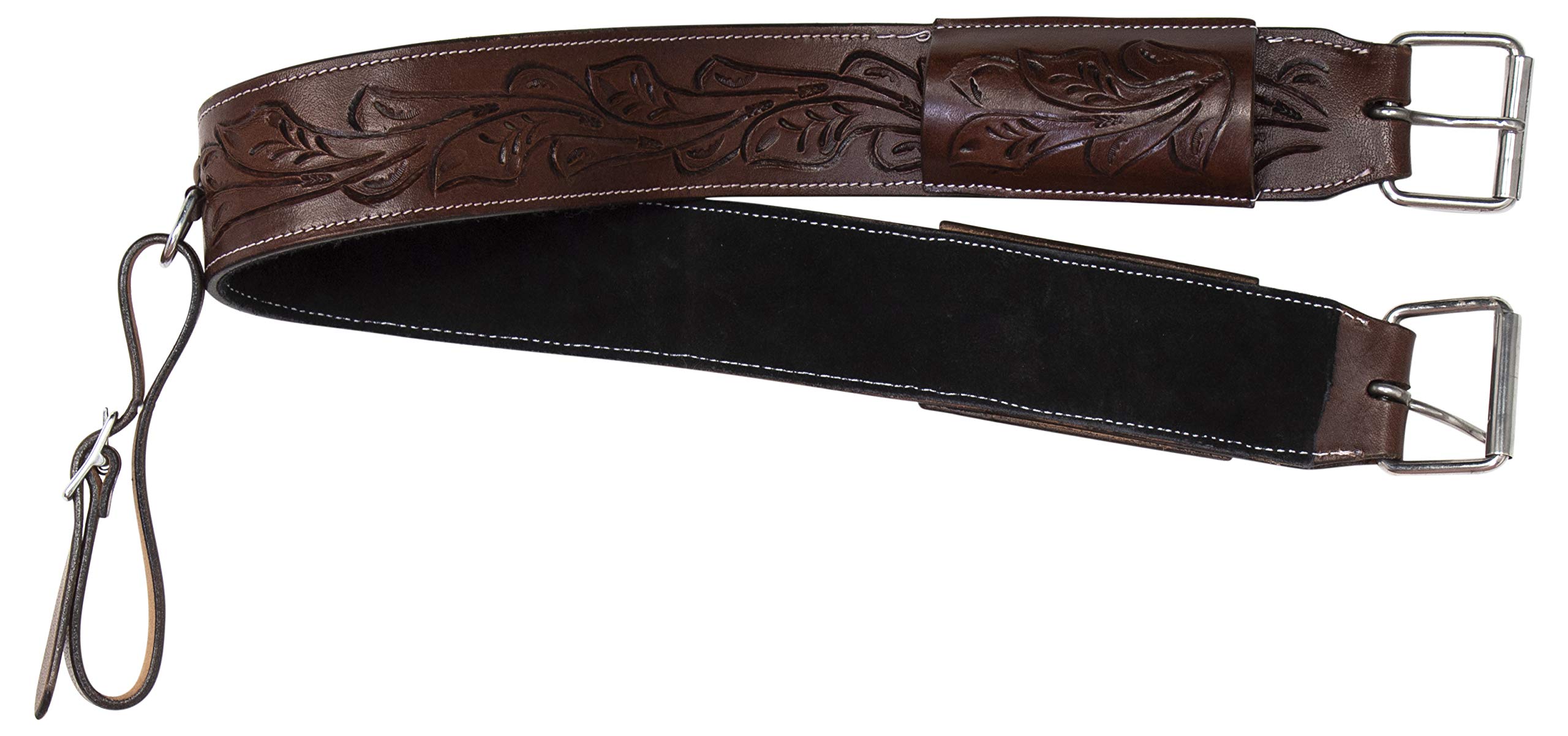 Acerugs BACK CINCH STRAP for WESTERN SADDLES HORSE BUCKING STRAP REAR GIRTH FLANK CINCH SMOOTH LEATHER (Brown Tooled B)