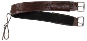 acerugs back cinch for western saddles smooth leather black tan brown flank cinch rear girth bucking straps (brown tooled b)