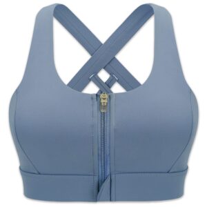 cordaw zipper in front sports bra high impact strappy back support workout top, blue large