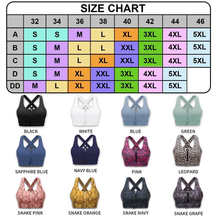 Cordaw Zipper in Front Sports Bra High Impact Strappy Back Support Workout Top, Blue Large