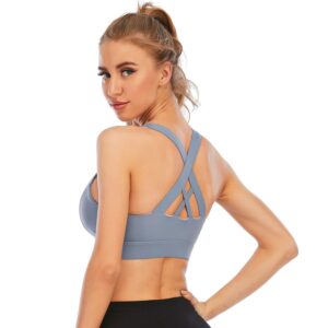 Cordaw Zipper in Front Sports Bra High Impact Strappy Back Support Workout Top, Blue Large