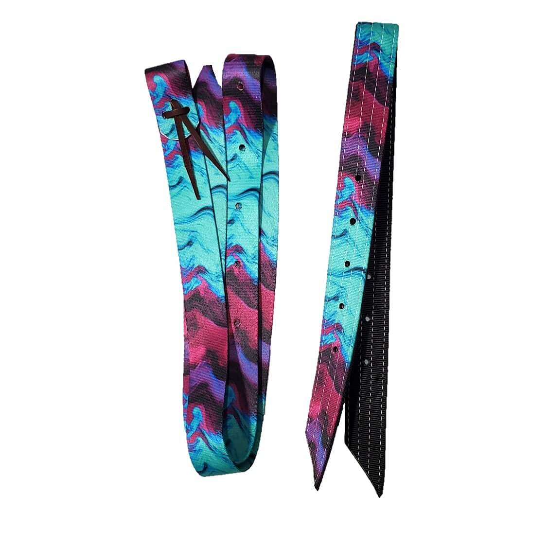 2 pc Tie Dye Color Nylon Cinch Strap-Off Billet Saddle Set