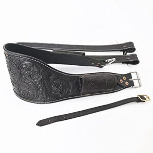 HILASON Horse Saddle Flank Cinch Girth Handtooled Leather W/Billets Black Comfytack