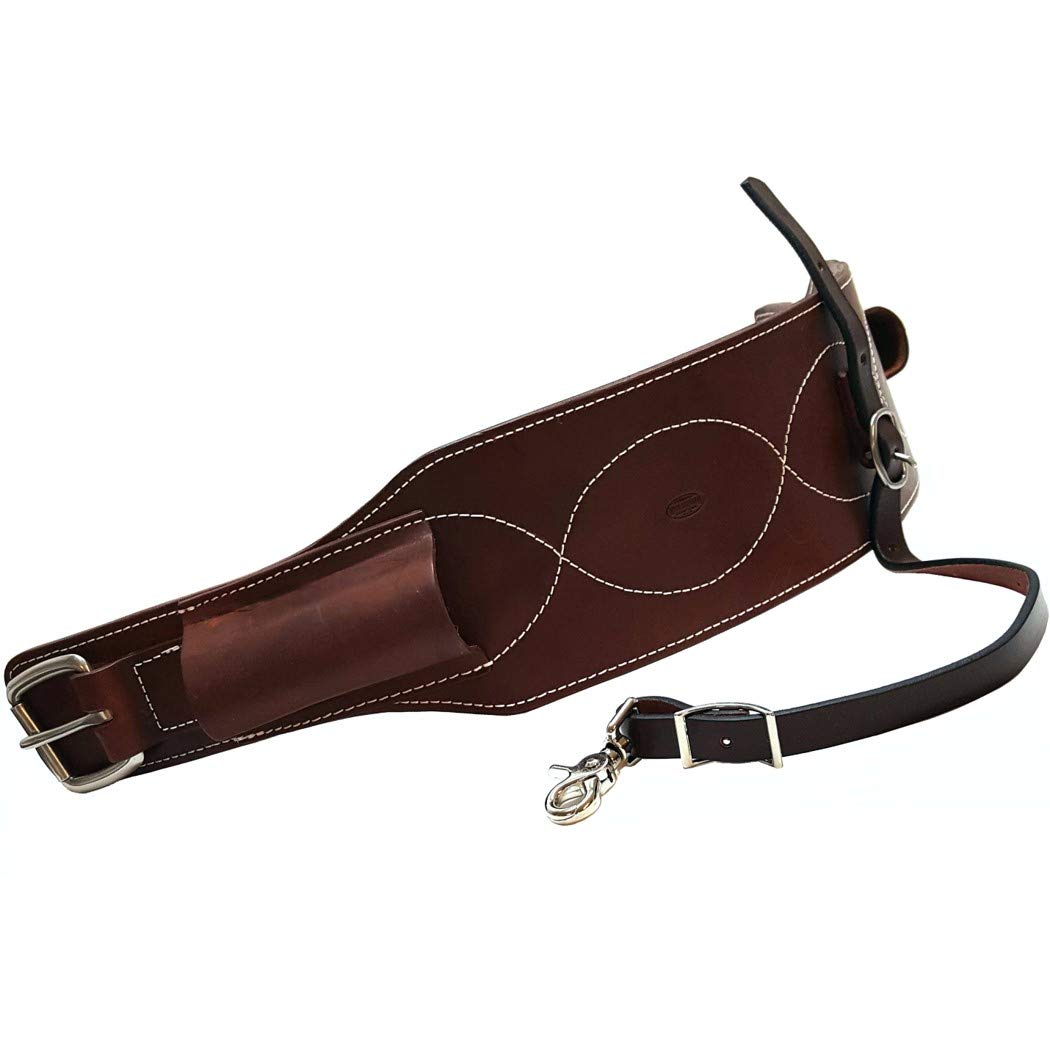 New 5" Western Premium Brown Leather Rear Flank Cinch W/Connector Strap