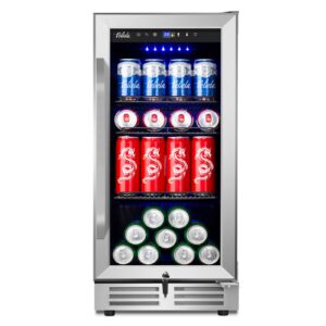 velieta 15'' beverage refrigerator and beer fridge under counter built-in or freestanding,127 cans beverage cooler with glass door and lock for bottles and cans beer/soda/water/wine