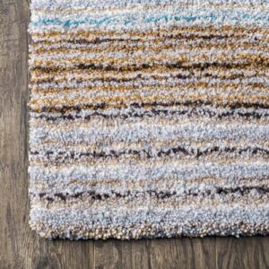 nuLOOM Drey Striped Shag Area Rug - 8x10 Shag Area Rug Casual Teal/Ivory Rugs for Living Room Bedroom Dining Room Nursery