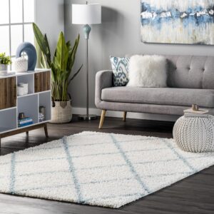 nuloom tess moroccan shag area rug - 5x8 shag area rug modern/contemporary blue/ivory rugs for living room bedroom dining room nursery