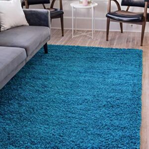 Unique Loom Solid Shag Collection Area Rug (8' x 10' Rectangle, Turquoise)