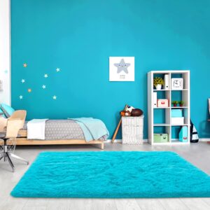 Noahas Fluffy Teal Blue Rug for Living Room 8x10 Area Rugs,Thick Plush Shag Rug,Large Living Room Rugs,Big Fuzzy Carpet,Shaggy Rugs for Bedroom,Soft Comfy Kids Rugs Nursery Rug Living Room Decor