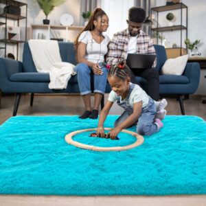 Noahas Fluffy Teal Blue Rug for Living Room 8x10 Area Rugs,Thick Plush Shag Rug,Large Living Room Rugs,Big Fuzzy Carpet,Shaggy Rugs for Bedroom,Soft Comfy Kids Rugs Nursery Rug Living Room Decor