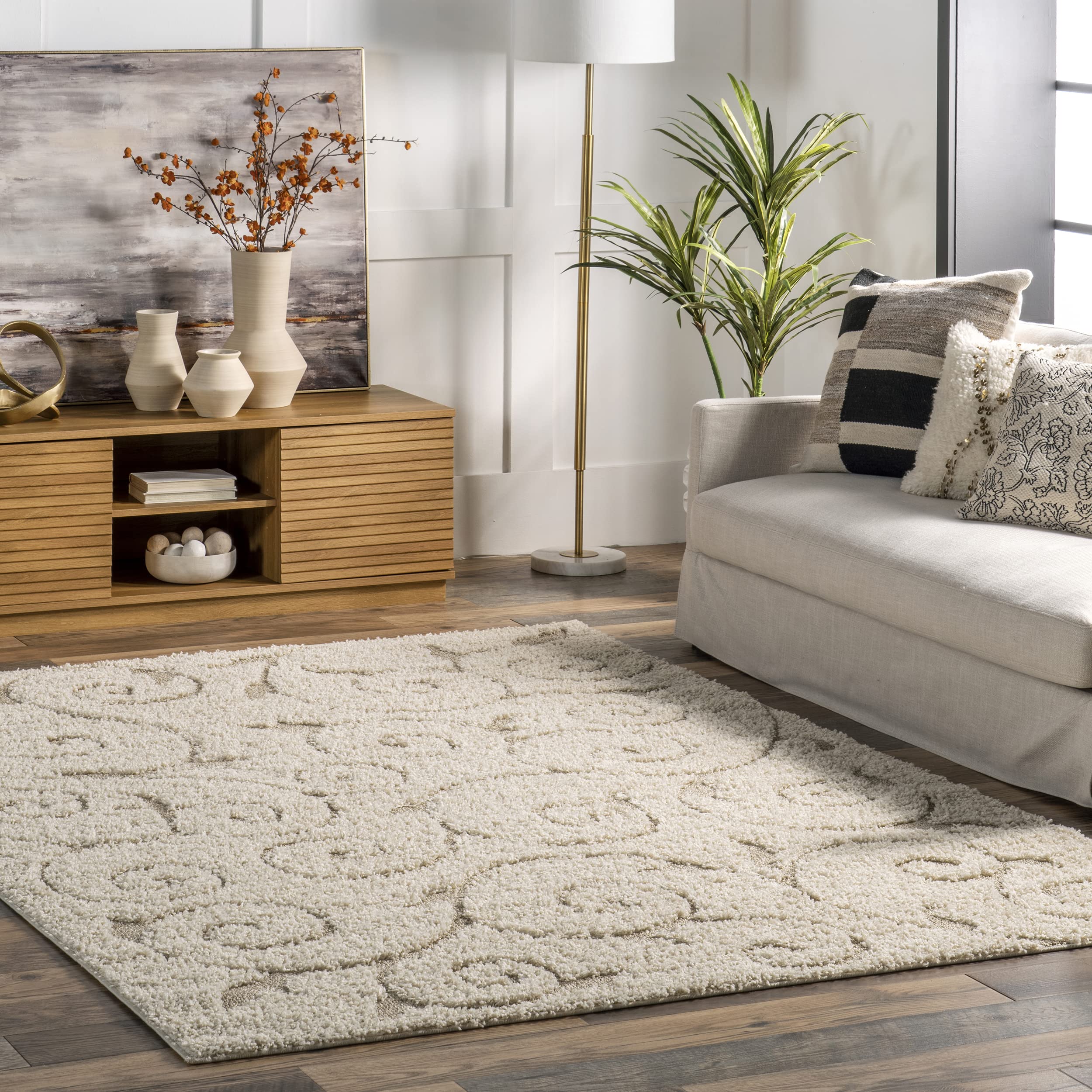 nuLOOM Maisha Contemporary Shag Area Rug, 5x8, Cream