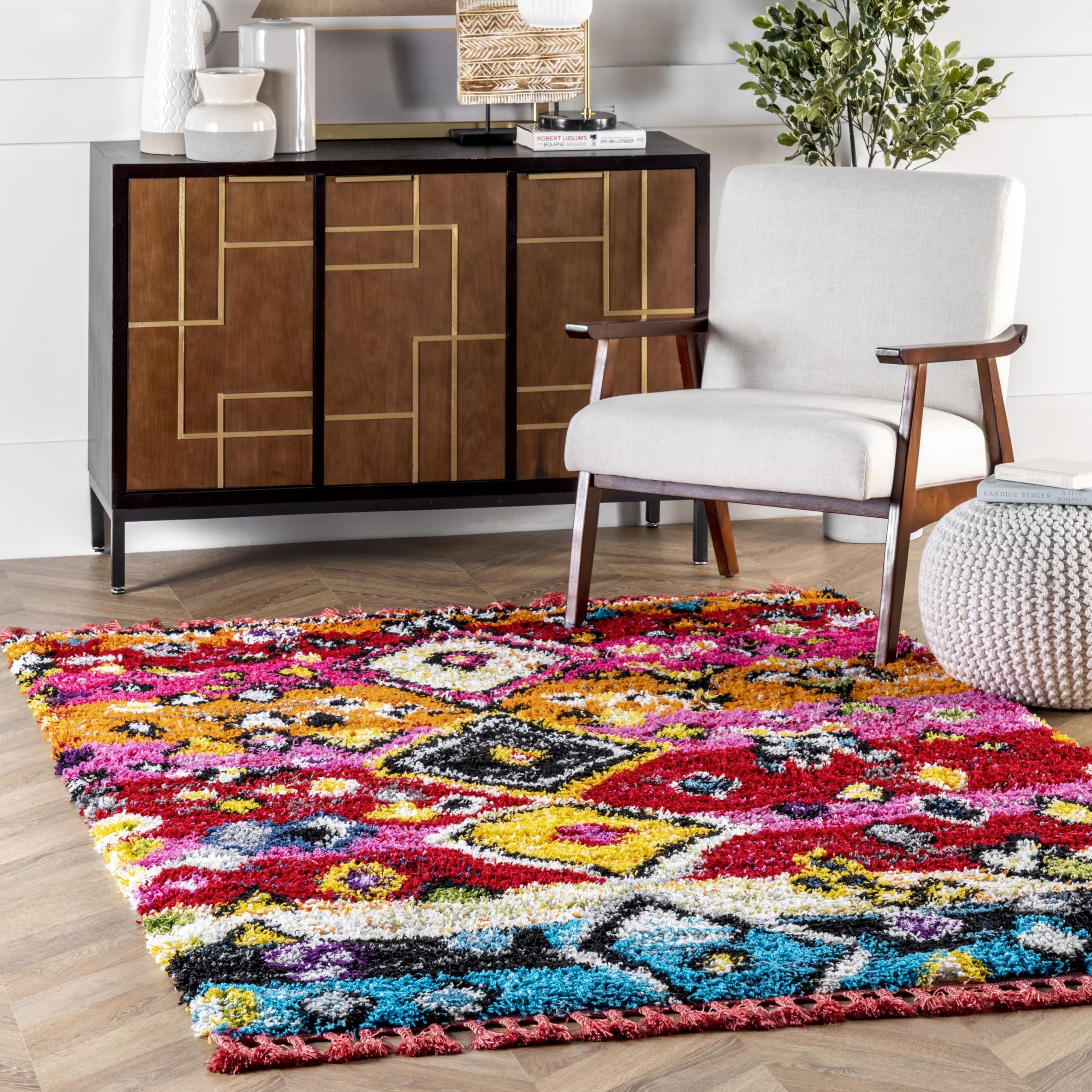 nuLOOM Alane Moroccan Tassel Shaggy Area Rug, 8x10, Multi