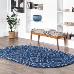 nuloom vasiliki moroccan tribal shag area rug , 5' x 8', blue, oval