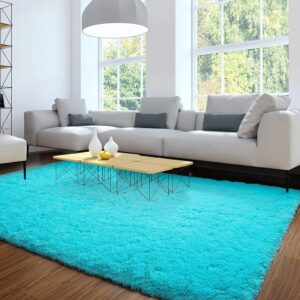 merelax soft modern indoor large shaggy rug for livingroom bedroom dorm kids room home decorative, non-slip plush fluffy furry fur area rugs comfy nursery accent floor carpet 8x10 feet, teal blue