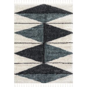 nuLOOM Kali Geometric 9x12 Shag Area Rug for Living Room Bedroom Dining Room Nursery Kitchen, Navy