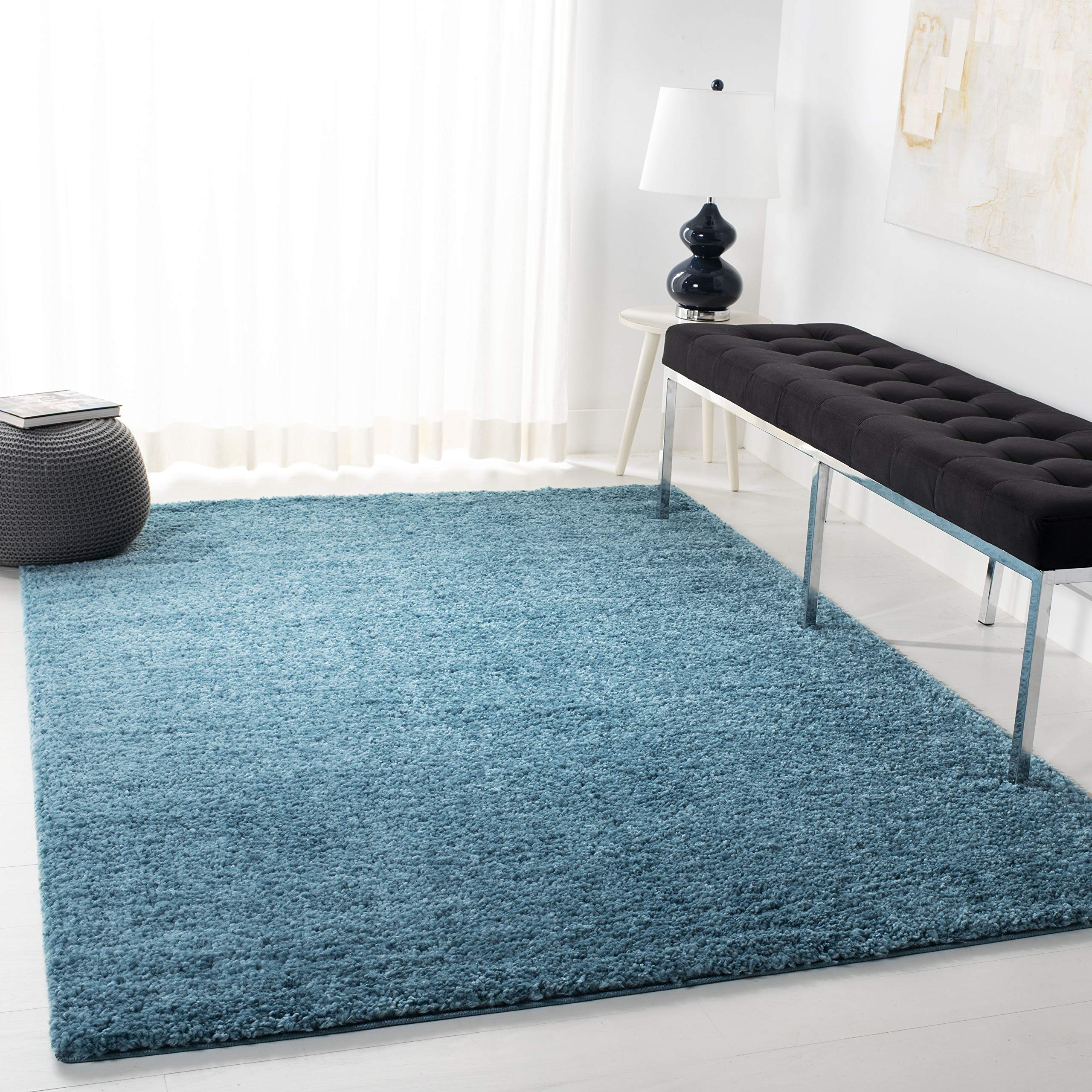 SAFAVIEH August Shag Collection Area Rug - 8' x 10', Turquoise, Solid Design, Non-Shedding & Easy Care, 1.2-inch Thick Ideal for High Traffic Areas in Living Room, Bedroom (AUG900K)