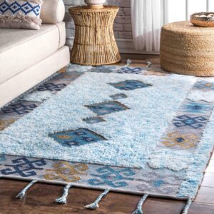 nuloom transitional candance shaggy tassel area rug, 8x10, blue