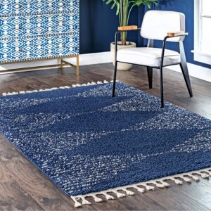 nuloom bria moroccan shag tasseled area rug - 5x8 shag area rug modern/contemporary blue/ivory rugs for living room bedroom dining room nursery