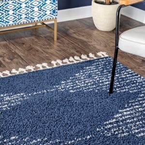 nuLOOM Bria Moroccan Shag Tasseled Area Rug - 5x8 Shag Area Rug Modern/Contemporary Blue/Ivory Rugs for Living Room Bedroom Dining Room Nursery