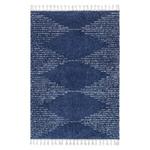 nuLOOM Bria Moroccan Shag Tasseled Area Rug - 5x8 Shag Area Rug Modern/Contemporary Blue/Ivory Rugs for Living Room Bedroom Dining Room Nursery