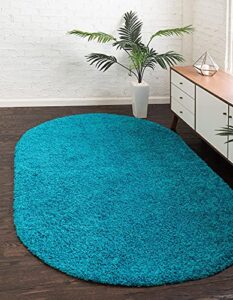 rugs.com - Über cozy solid shag collection rug – 8' x 10' oval turquoise shag rug perfect for living rooms, large dining rooms, open floorplans