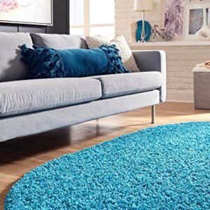 Rugs.com - Über Cozy Solid Shag Collection Rug – 8' x 10' Oval Turquoise Shag Rug Perfect for Living Rooms, Large Dining Rooms, Open Floorplans