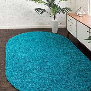 Rugs.com - Über Cozy Solid Shag Collection Rug – 8' x 10' Oval Turquoise Shag Rug Perfect for Living Rooms, Large Dining Rooms, Open Floorplans