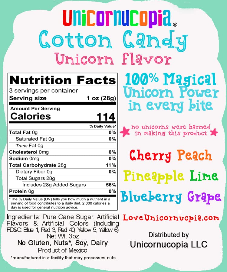 Unicornucopia Cotton Candy 3oz - 6 Flavor Rainbow Cotton Candy - Unicorn Birthday Party Favors Candy for Party Bags - Individual Cotton Candy Favors Goodie Bag Stuffers Bulk Carnival Candy Rainbow Party Favor for Kids Birthday