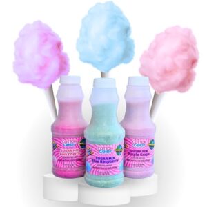 lupy lups! sugar mix kit floss sugar with 3 count -14.10 oz plastics jars of blue raspberry, purple grape & pink cherry- create delicious fluffy cotton candy - cotton candy also floats atop beverages! (sugar mix)