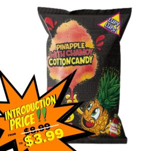 Lupy Lups! Cotton Candy Pineapple with Chili Chamoy- Family Size 5 oz - Drinks Topper - Margaritas Cocktails- Party Piñata (1 Pack)