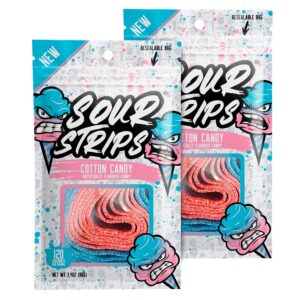 sour strips cotton candy flavored | deliciously chewy belts vegetarian candies, 12 per pack, 2 pack