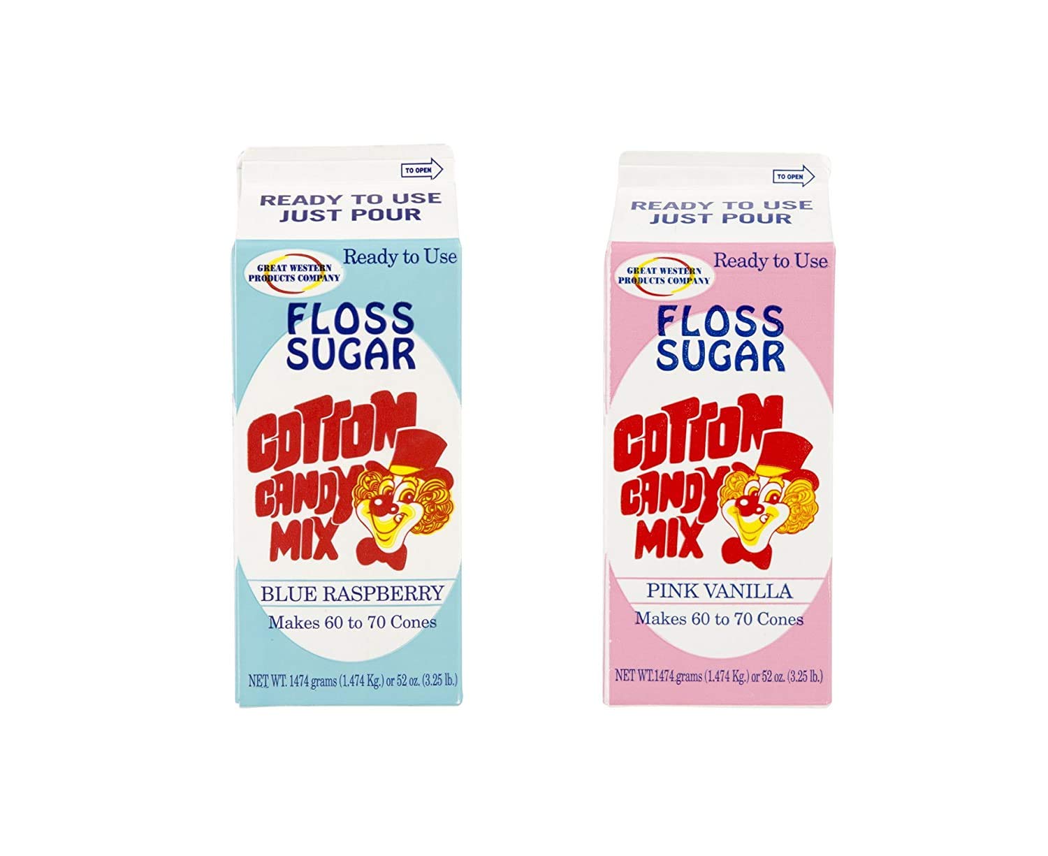 Concession Essentials Cotton Candy Floss Sugar -2pk- Blue Raspberry and Pink Vanilla Flavor One Of Each (3.25lb Total )