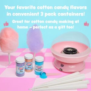 Cotton Candy Express Floss Sugar Variety Pack with 3 - 11oz Plastic Jars of Cherry, Blue Raspberry & Grape Flossing Sugars Plus 50 Paper Cotton Candy Cones