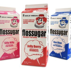 Cotton Candy Floss Sugar- Blue Raspberry, Pink Vanilla, Strawberry-1/2 Gallon-Three Pack