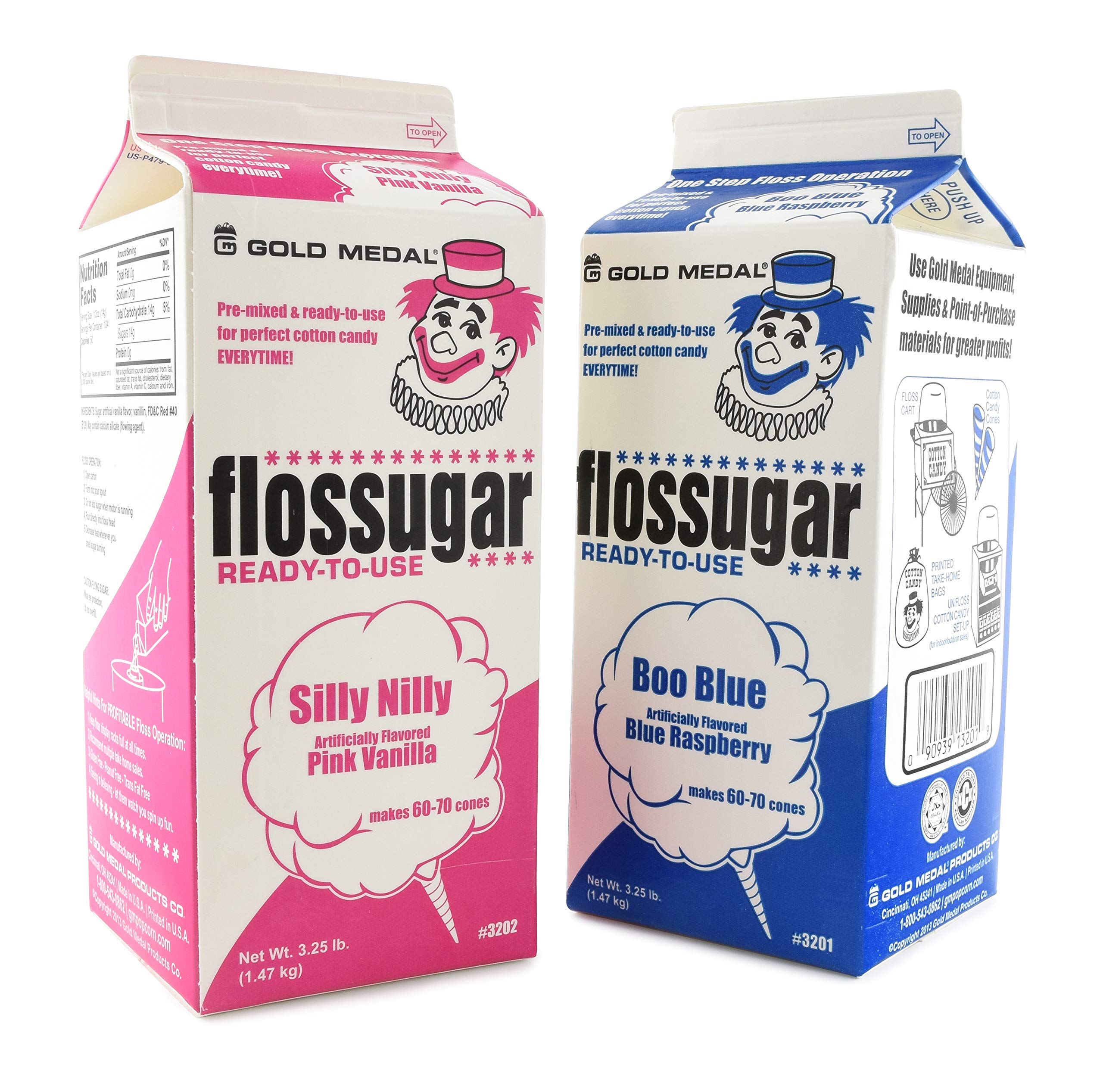 Gold Medal Variety Candy Flossugar (Blue Raspberry and Pink Vanilla) , 52 oz - 1/2 Gallon, 2 Pack