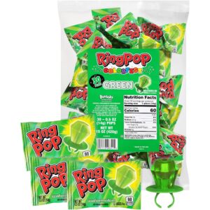 ring pop colorfest individually wrapped green watermelon 30 count bulk lollipop pack -green lollipop suckers - fun candy bulk for party favors, color parties, pool parties, & 4th of july - summer treats for kids