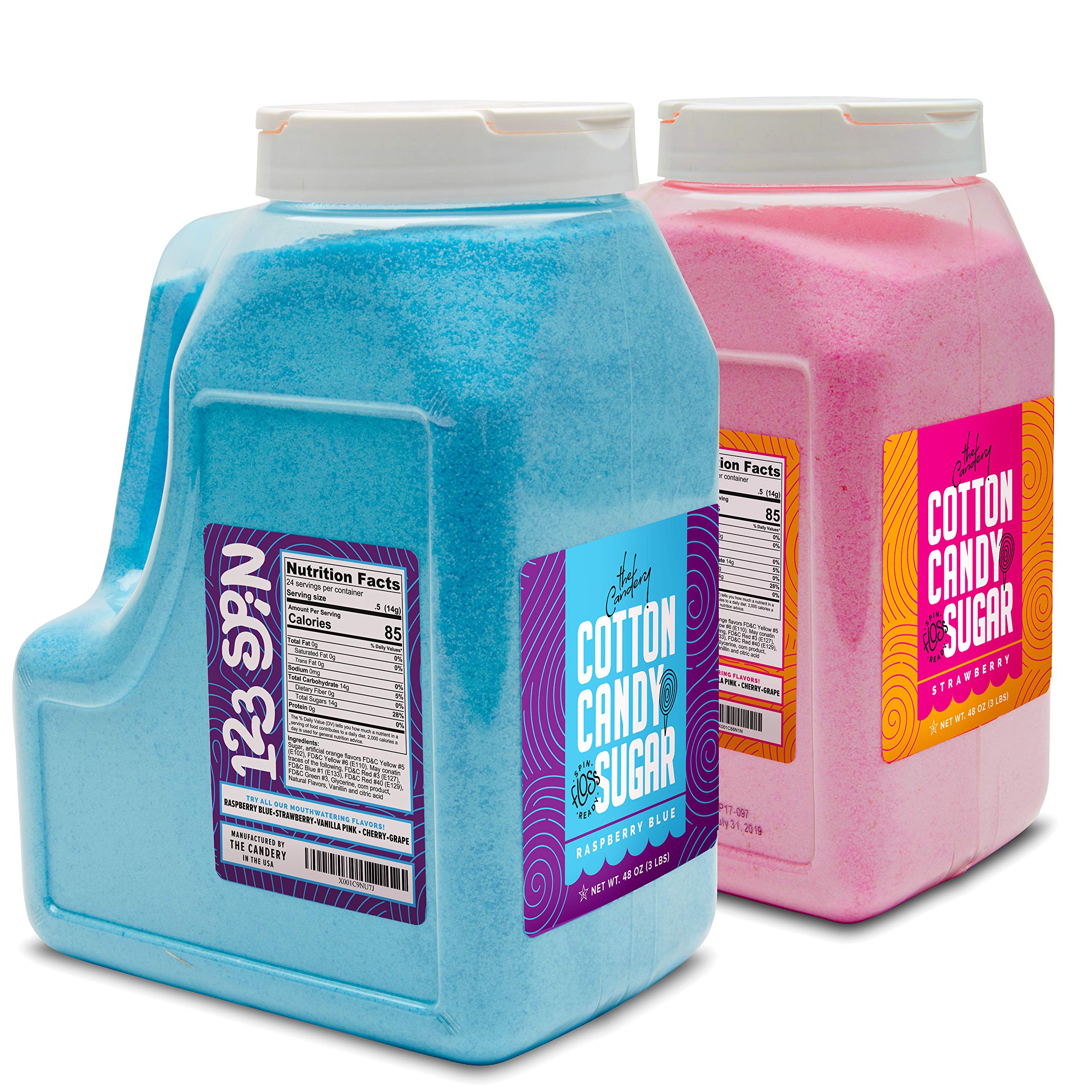 The Candery Cotton Candy Floss Sugar 6lbs 96oz jars- 2 Pack Strawberry and Raspberry