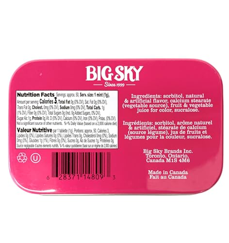 Big Sky Sugar Free Cotton Candy Mint Candy, 50g Tin - 6 Count Display Tray