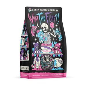 bones coffee company what the fluff?! berry cotton candy, low acid flavored coffee made with arabica coffee beans, dark roast coffee, coffee lover gift ideas (12 oz)