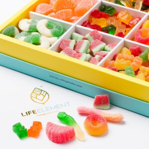 ultimate gift box with variety assortment of gummies, candy, and nuts (assorted snack nuts gift basket)